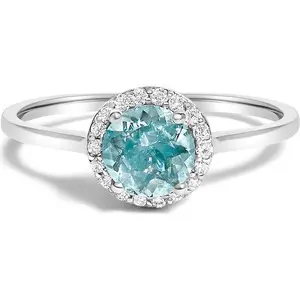HAUS OF BRILLIANCE 10k Gold Gemstone And Diamond Halo Ring - White | Blue Aquamarine